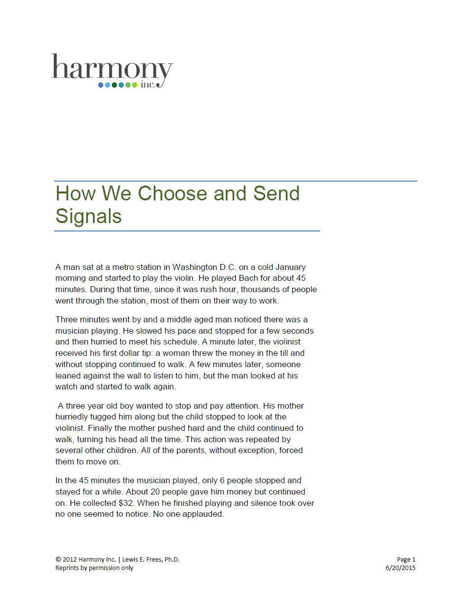 How We Choose and Send Signals | Harmony Inc